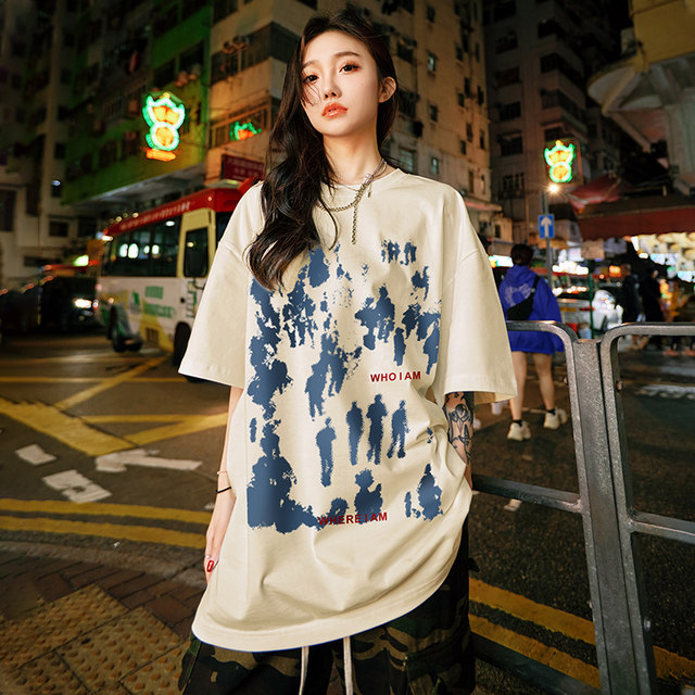 Nuthink American niche design heavy short-sleeved men's summer large ...