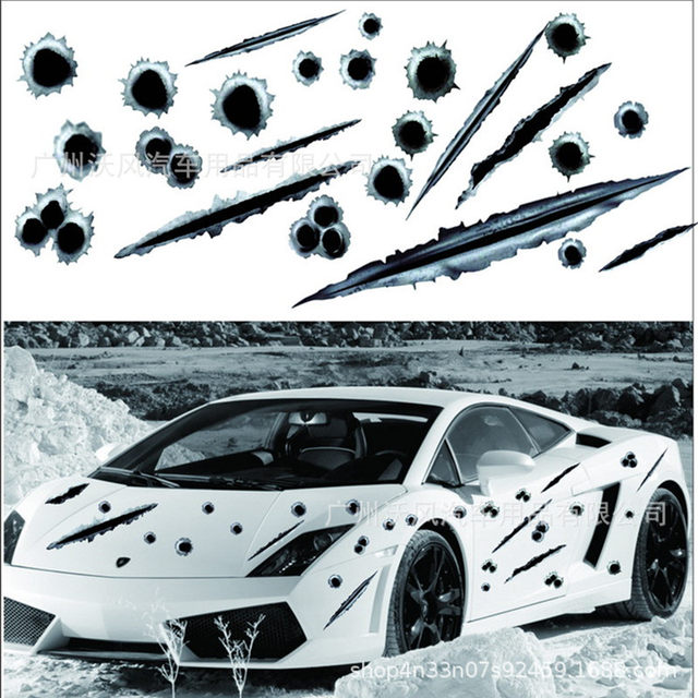 Simulated bullet hole car sticker electric motorcycle body bullet hole ...