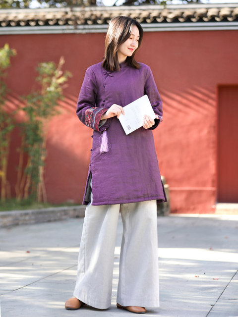 Chinese -style tea clothing linen retro cotton coat female Chinese wind ...