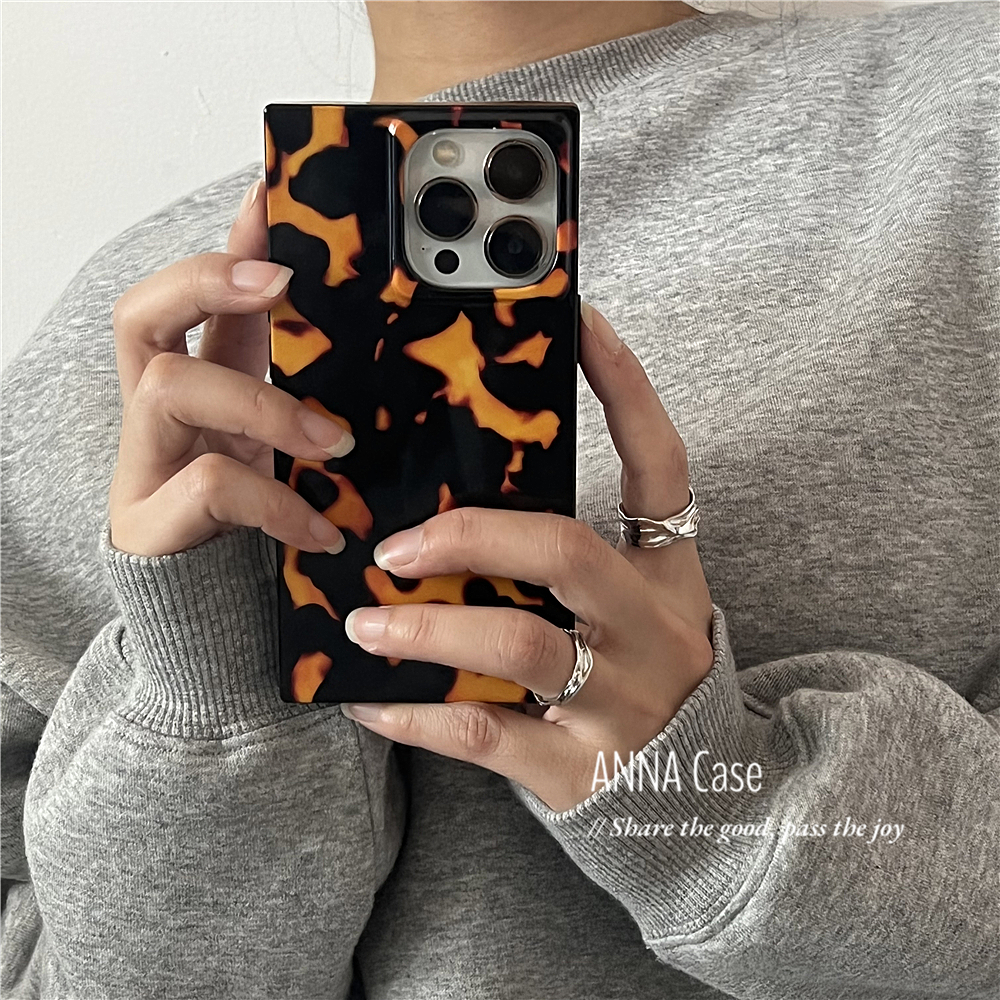 ANNACASE high-end niche square tortoiseshell suitable for Apple 16promax mobile phone case ...