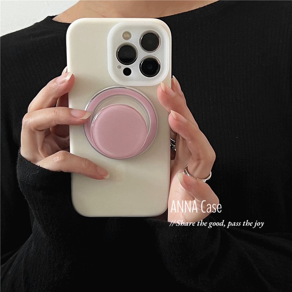 ANNACASE Korea Ins Niche Cream White Pink Magnetic Liquid Silicone Phone Case Applicable to ...