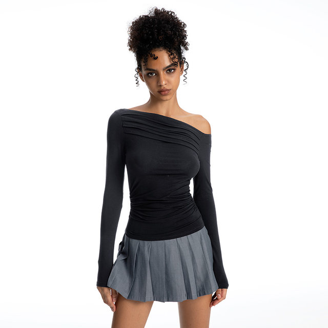 ABMY casual paper people American fold sloping shoulder t -shirt ...