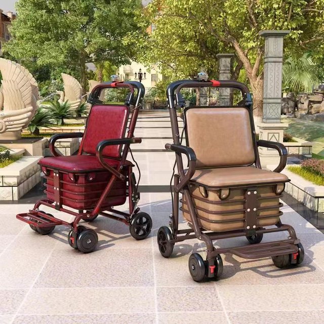Storage trolley for the elderly can sit on, foldable walking aid ...