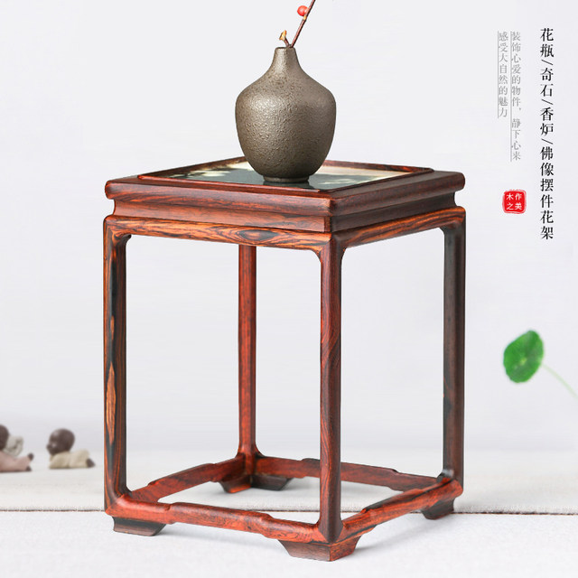 Mahogany balcony flower shelf inlaid with marble floor-standing ...