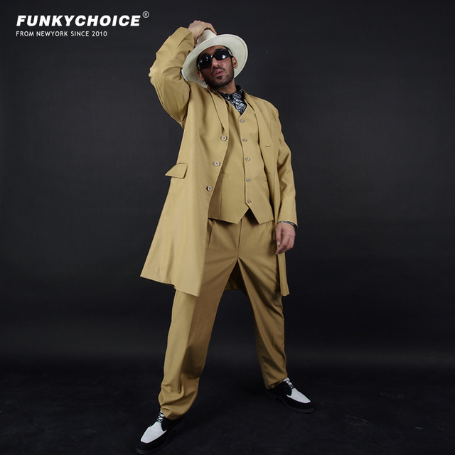 Camel hip -hop Popping mechanical dance custom medium -long suits vest ...