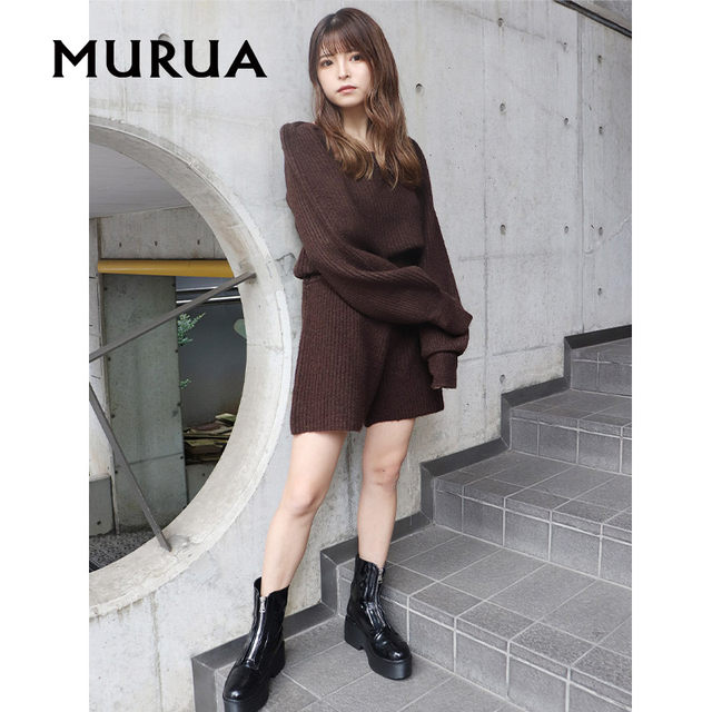 MURUA Japanese versatile loose square neck long sleeve short fashion ...