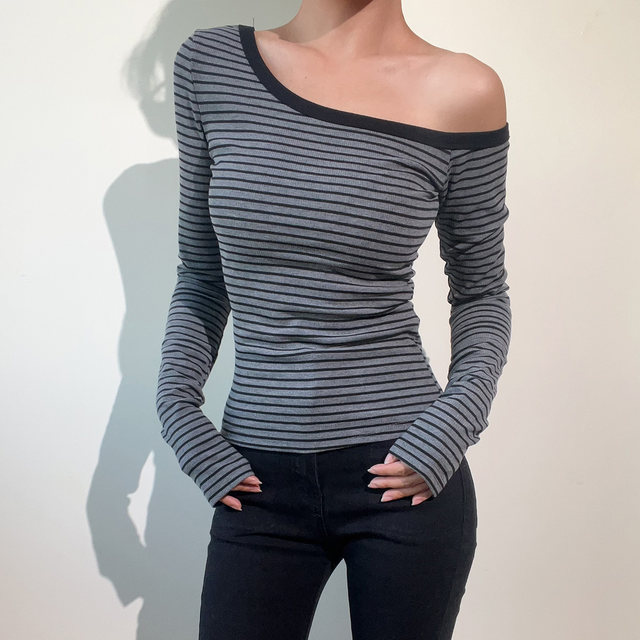 BERAN European and American sexy irregular unilateral off -shoulder retro fiber slim slim long ...