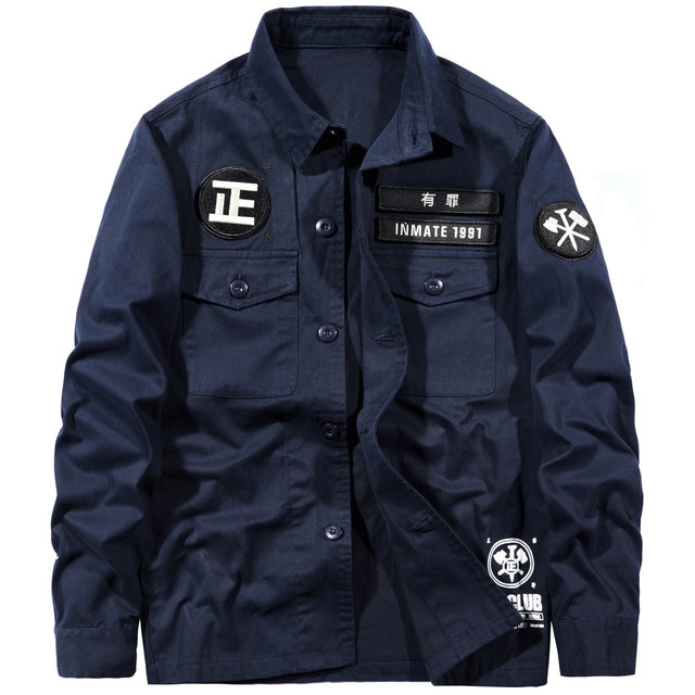 VIP embroidered badge lapel jacket men's spring and autumn new loose ...