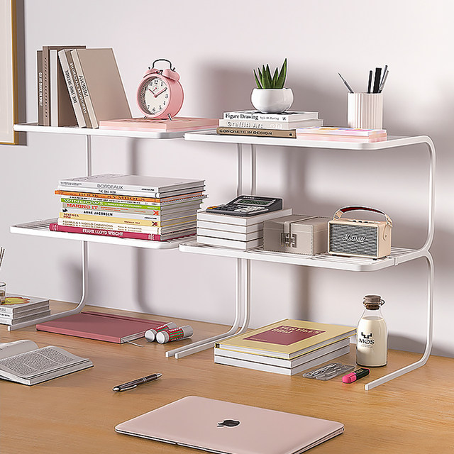 Bookshelf small desktop storage rack student desk organizer office iron ...