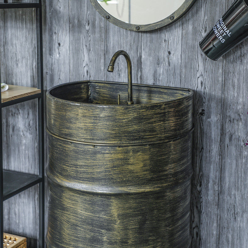 Iron Retro Industrial Style Round Wash Basin Bathroom Oil Barrel ...
