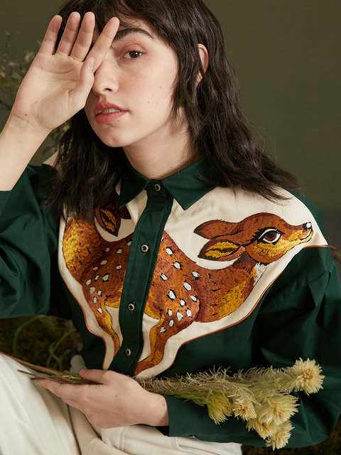 [Kamo] Original Design 25 New Heavy Deer Embroider Retro Contrasting ...