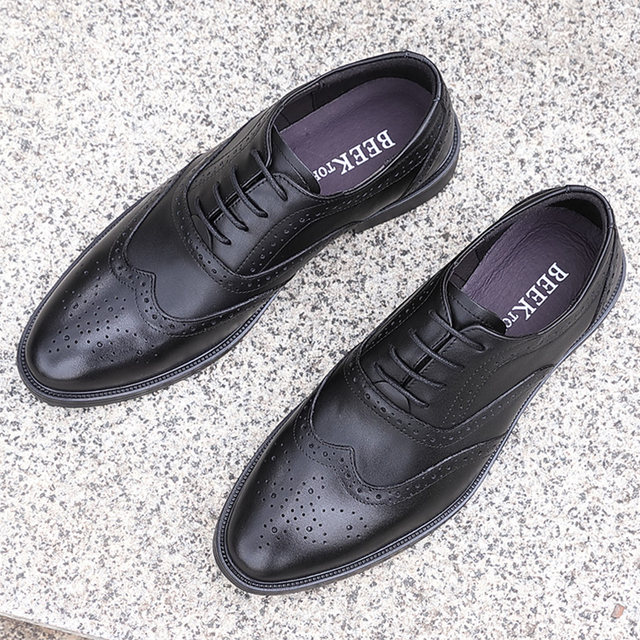 Foreign trade men's shoes genuine brogue carved business formal leather ...