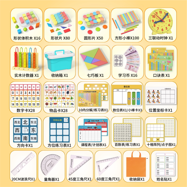 A complete set of first-grade mathematics teaching aids for primary ...
