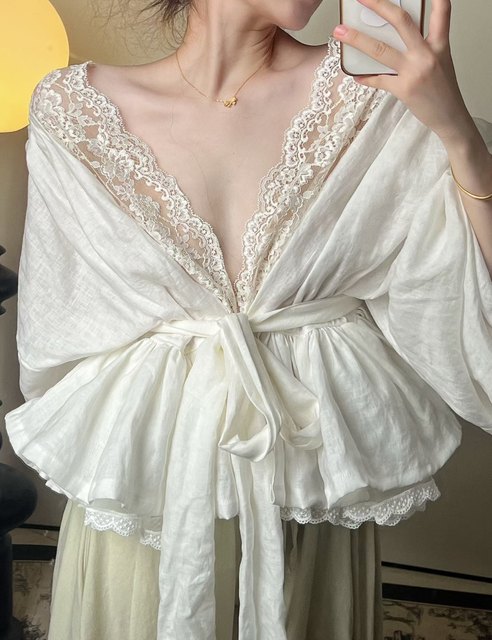 Dai Ting Day Damnian Lace Lace Lace collar exquisite waist shirt French ...