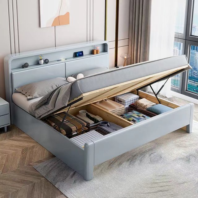 Nordic solid wood bed 1.5 double master bedroom modern simple 1.8 meter ...