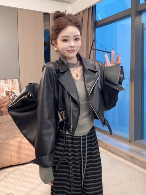 Genuine high-end short leather jacket for women's spring 2025 new super ...