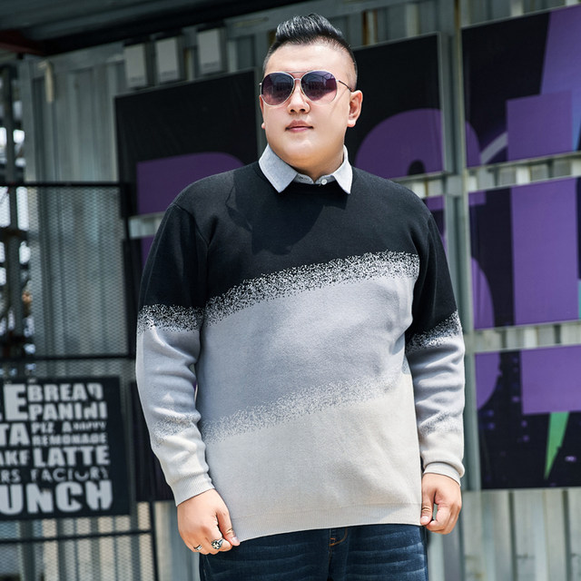 Fat men's clothing plus fat plus size fake two-piece sweater long ...