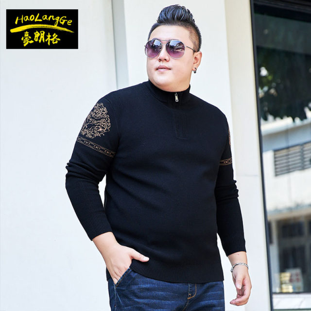 Fat men's plus size plus size stand collar pullover sweater fat man's ...