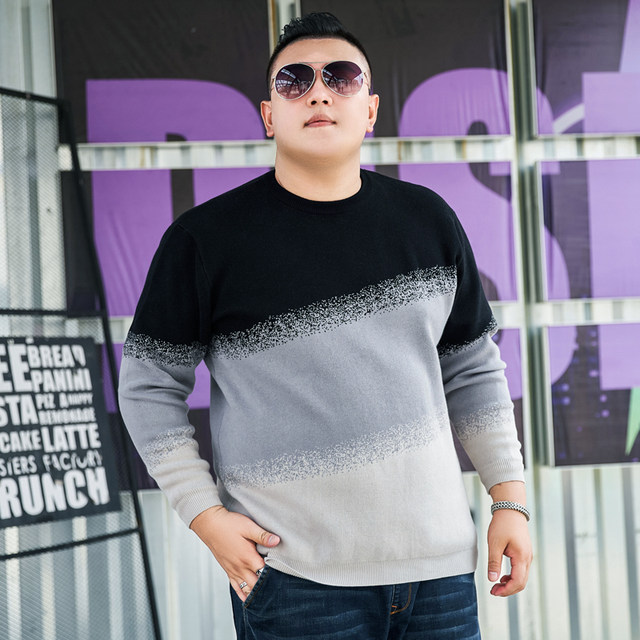 Fat men's clothing plus fat plus size fake two-piece sweater long ...