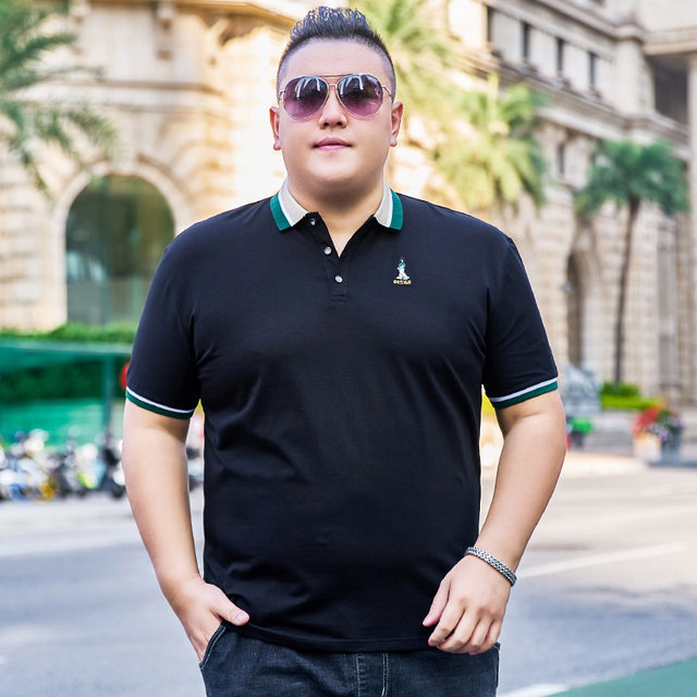 Large size men's clothing plus fat plus loose fat man Polo shirt men's ...