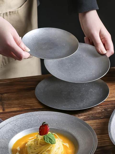 Retro discoles shallow plate dessert plates make old cake disc 304 ...