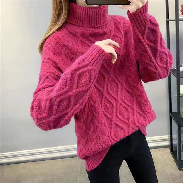 High-neck diamond sweater for women in autumn and winter new versatile ...