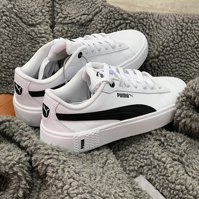 PUMA Smash Platform Black and White Leather Thick-soled Sponge Cake ...