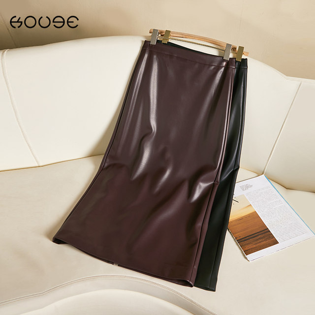 Angrahhh Pu leather skirt female 2024 new autumn and winter A -line high pocket hip split mid ...