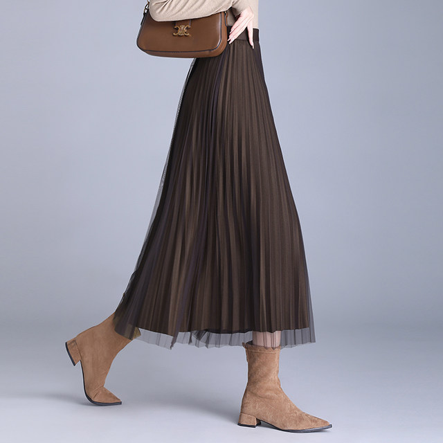 Falling a pleated skirt on both sides wearing long skirts female 2024 ...