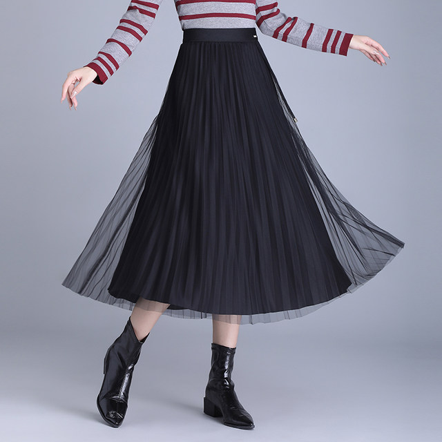 Falling a pleated skirt on both sides wearing long skirts female 2024 ...