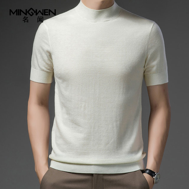 Half turtleneck short-sleeved sweater for men in autumn and winter thin ...
