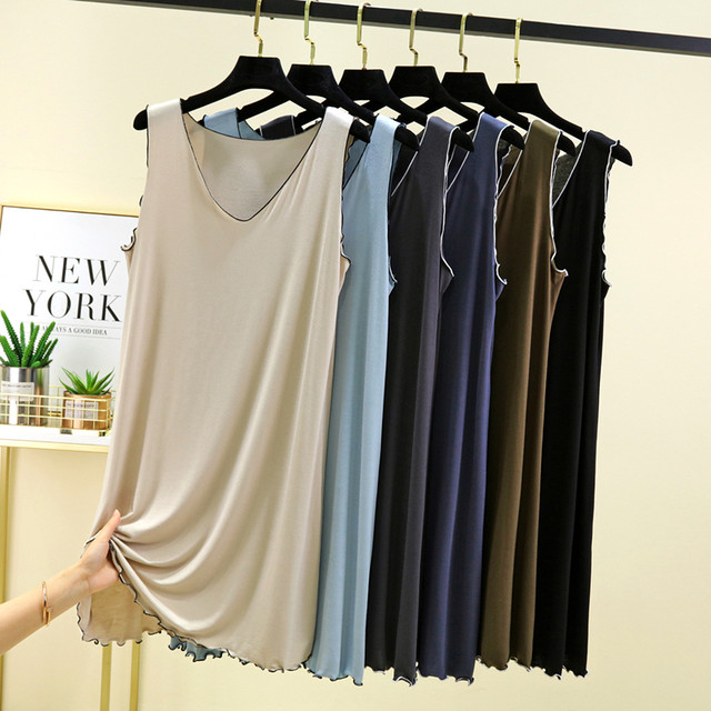 Modal V-neck flying edge nightgown for women summer loose vest dress ...