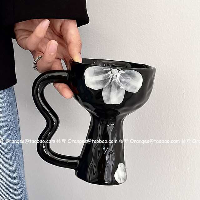 Oranges retro black glaze fog flower hand-made cup vintage medieval ...