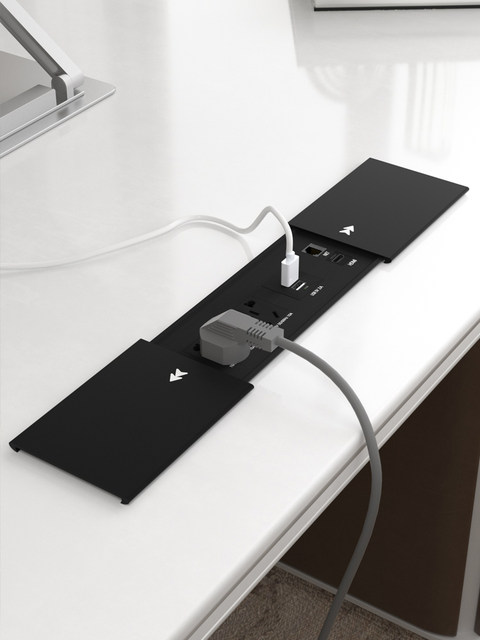 Slide desktop embedded socket multi-function computer desk power strip office countertop island ...