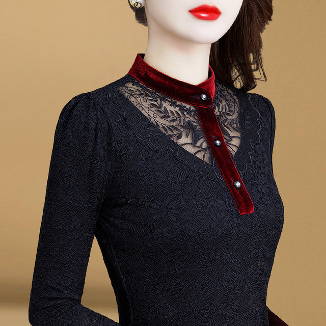 Add a velvete bottom shirt Female autumn and winter foreign shirt 2024 ...