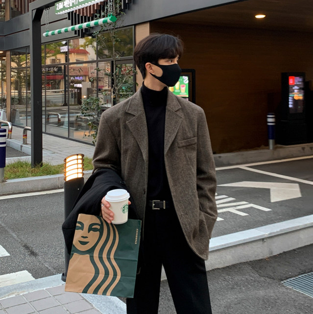 Autumn and winter high -level sensory woolen suits men's Korean version ...