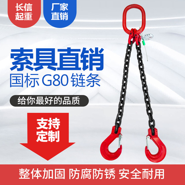 Lifting chain sling with double hook four hook hanger ring driving crane hook hook hook G80 ...