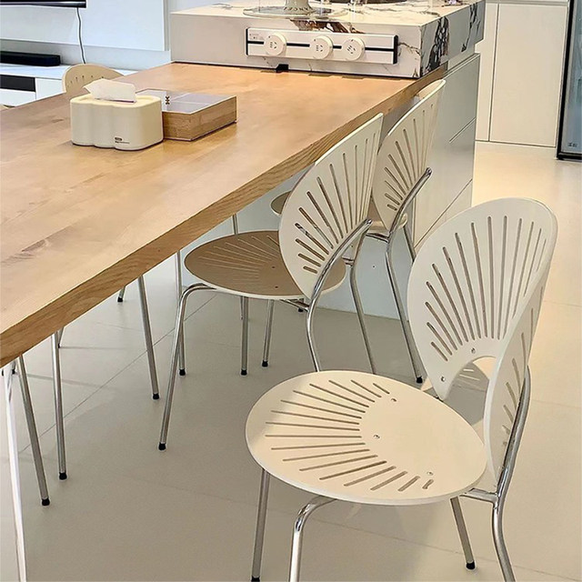 Nordic solid wood shell chair cream style dining table and chairs ...