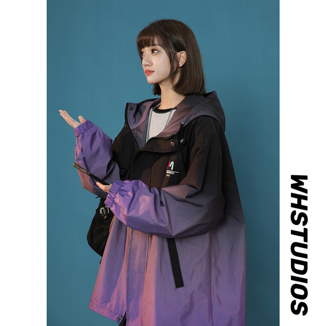 Gradient color jacket for women spring fat mm student loose retro ...