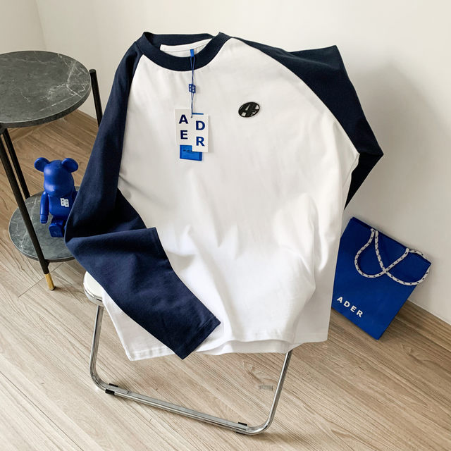 ADERERRORSMALL Contrast Color Raglan Sleeves Small Label Long Sleeve T-Shirt Women's Loose Round ...
