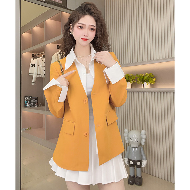 Yellow fake two suits outer set women early spring design sense niche ...