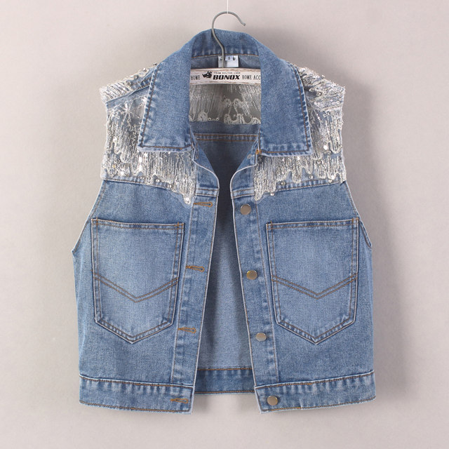 Denim vest women's short vest loose spring and autumn new large size ...