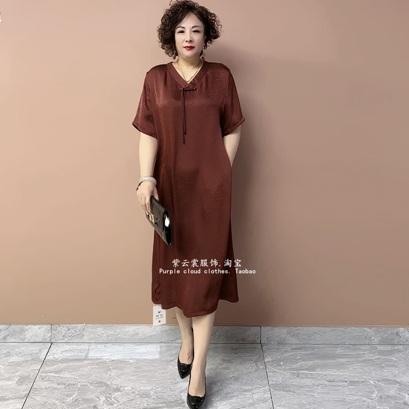 High-end broad lady summer short-sleeved national style dress ...