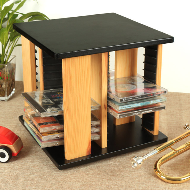 Solid wood CD rack Disc rack Disc rack Rotating PS4 game CD storage box ...