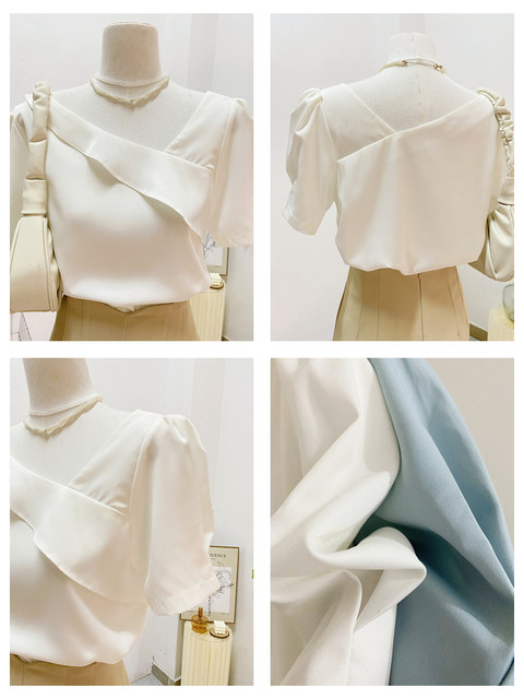 Design-sensory slanted neck puff sleeve shirt for women in summer short ...