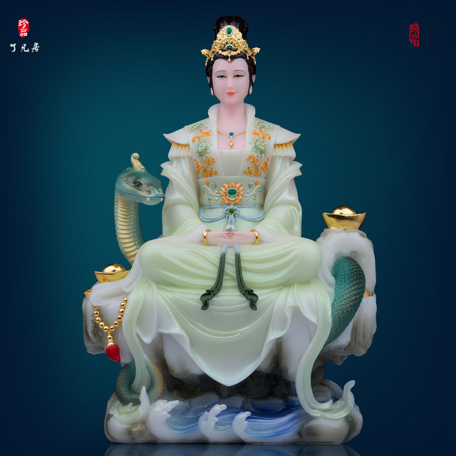 Nuwa goddess statue white marble lucky snake python Buddha statue green ...