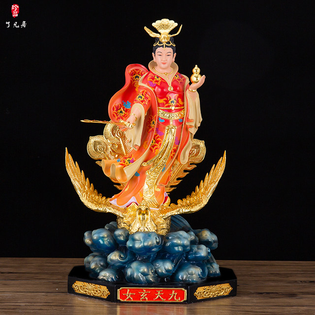 Nine Heavens Mysterious Goddess Statue Pure Copper Painted Home Worship ...