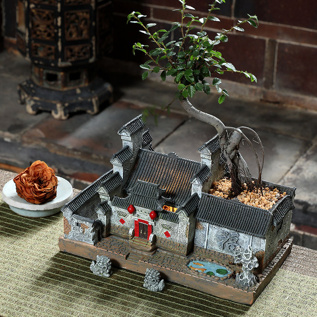 Chinese -style Hui Pai architecture model Wenzhu Bonsai Plants Potted ...