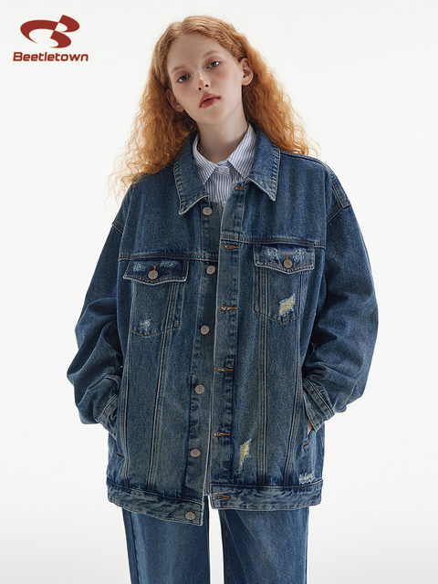 BEETLE TOWN washing and old denim jacket for women spring American ...