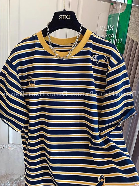 Plus Size Fat Girl 150kg European Style Striped Short-Sleeved T-Shirt ...